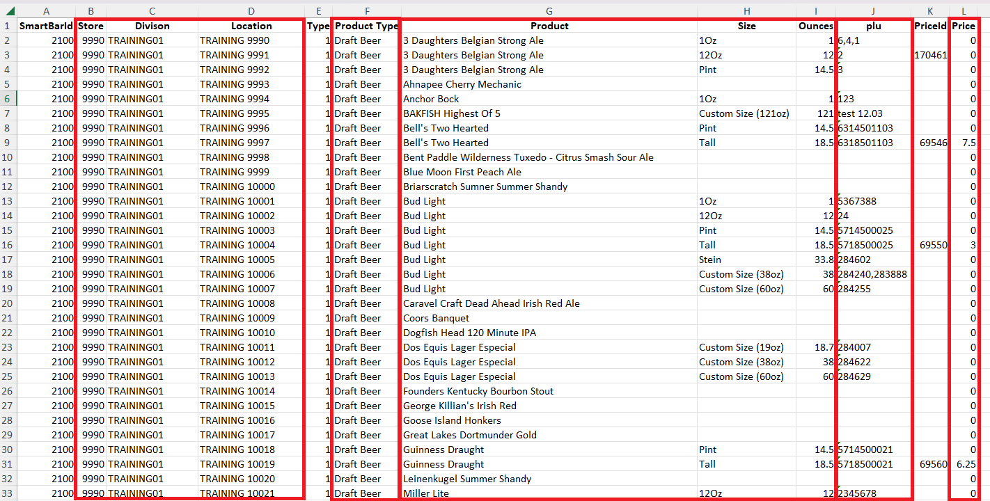 Import/Export PLU Prices